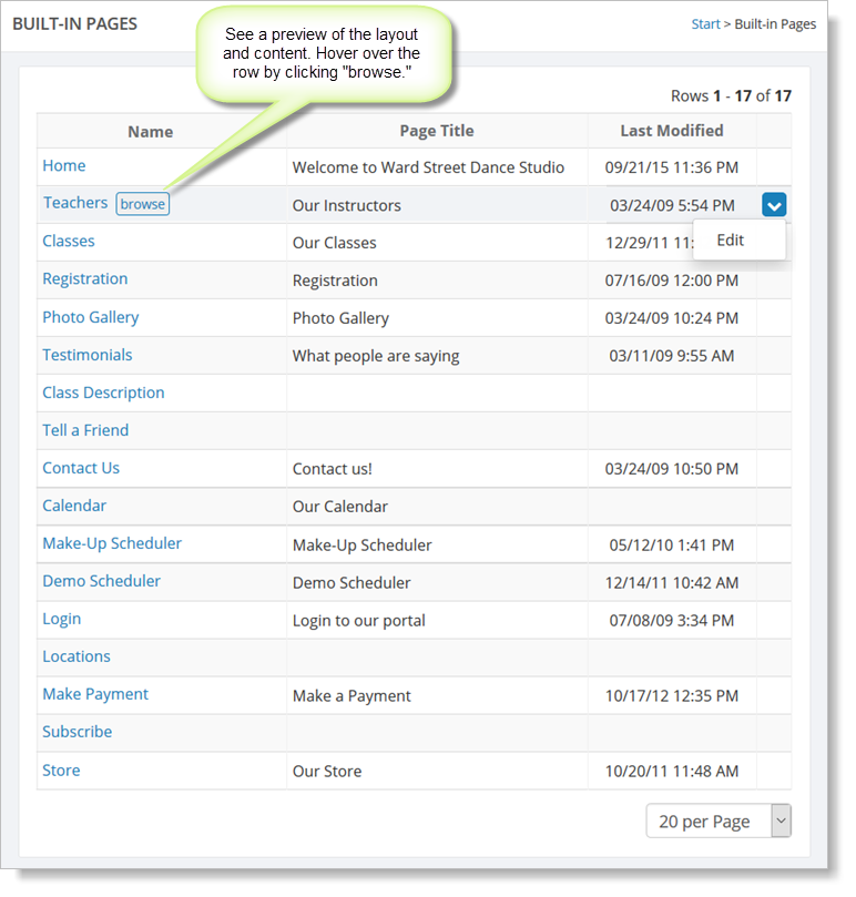 Working with Built-in Pages